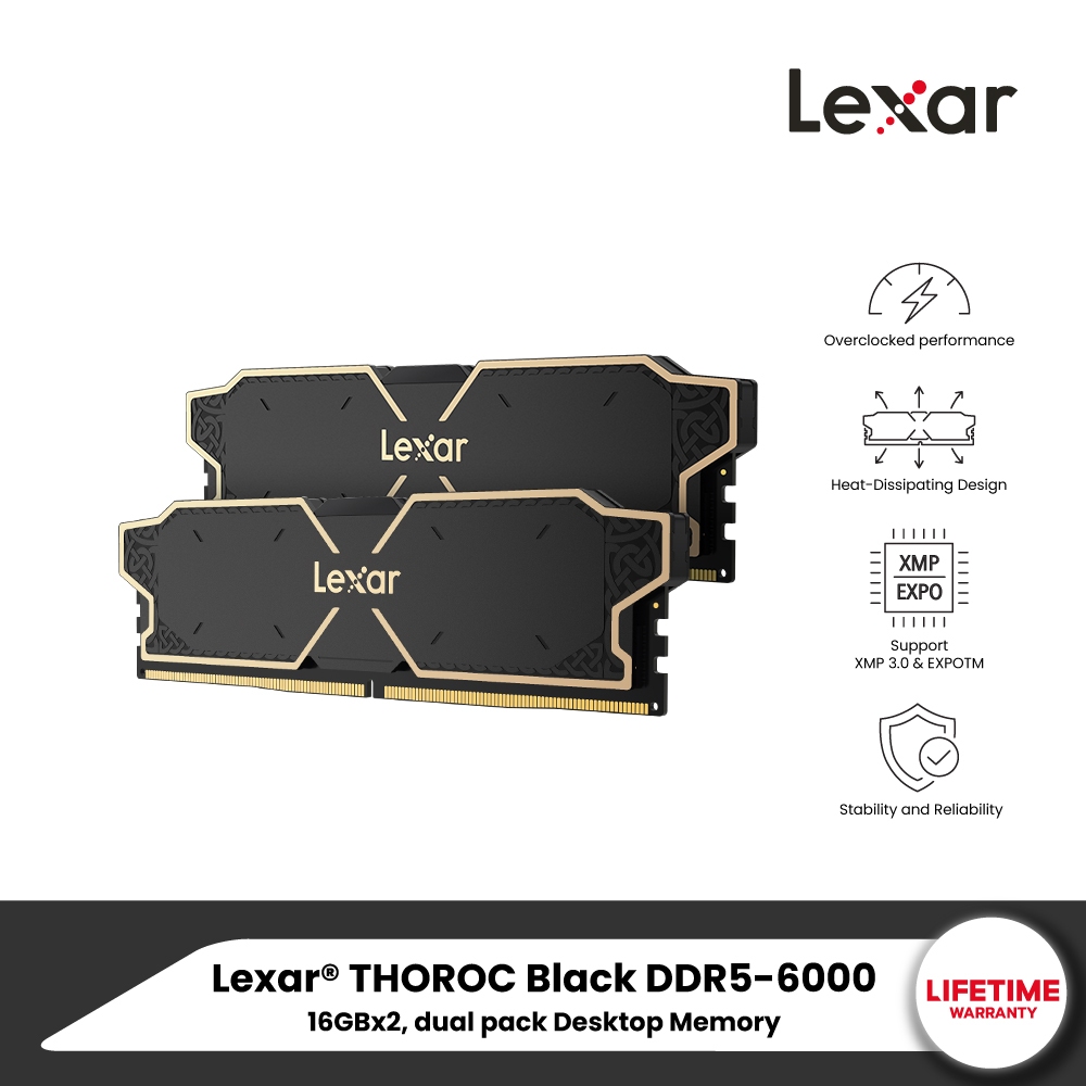 Lexar THOR OC Black DDR5 6000 U-DIMM 16GBX2 Dual pack Ram For PC ...