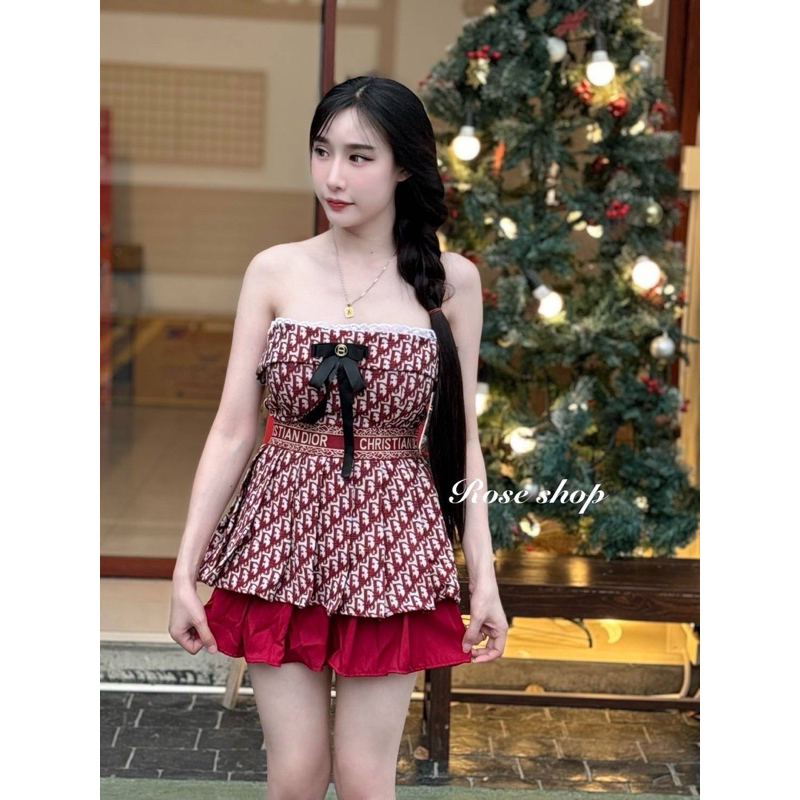 Phapassz - เซท2 ชิ้น เกาะอกผ้าทอ ติดโบว์หน้า น่ารักไปเลยยจ้าา มาคู่กับกางเกงกระโปรงจีบแต่งขอบมี ...