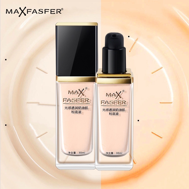(ซื้อในไลฟ์ถูกกว่า) MAX FASFER รองพื้นหน้าฉ่ำเงา ชนิดน้ำ คุมมัน ปกปิดดี ...