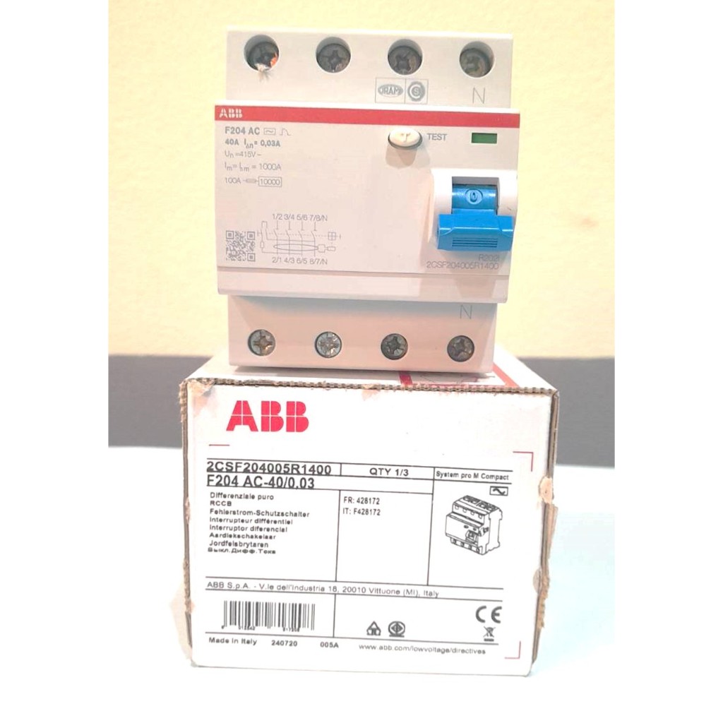 เบรกเกอร์กันดูด RCCB ABB FH204 AC-40/0.03 4P 40A | Shopee Thailand