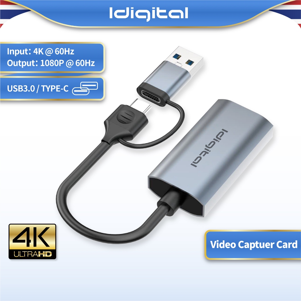 Idigital การ์ดจับภาพวิดีโอ Video Capture Card, Type C / USB3.0, 4K 60Hz ...