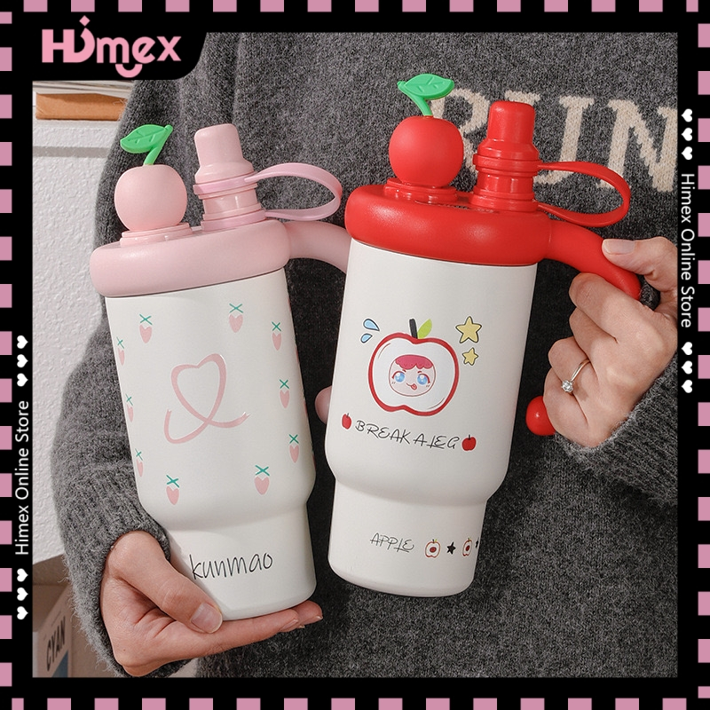 himex แก้วน้ําขนาดใหญ่แก้วเก็บความเย็นร้อนพร้อมที่จับและฟางสแตนเลสสูญญากาศฉนวนถ้วยกาแฟเย็นสวยๆ ...