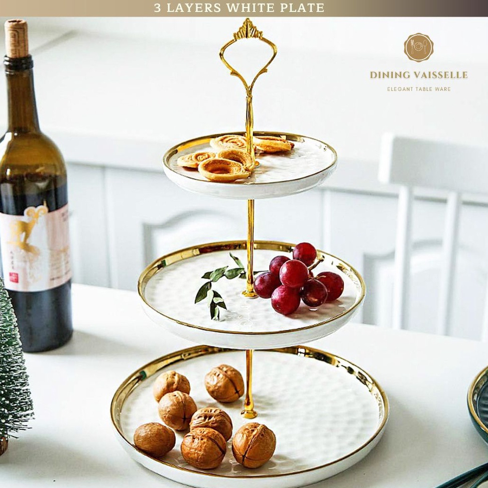จานLuxury Multi-Layered Stand Plateขอบทอง จานใส่ขนม2ชั้น จาน3ชั้น ด้าม ...