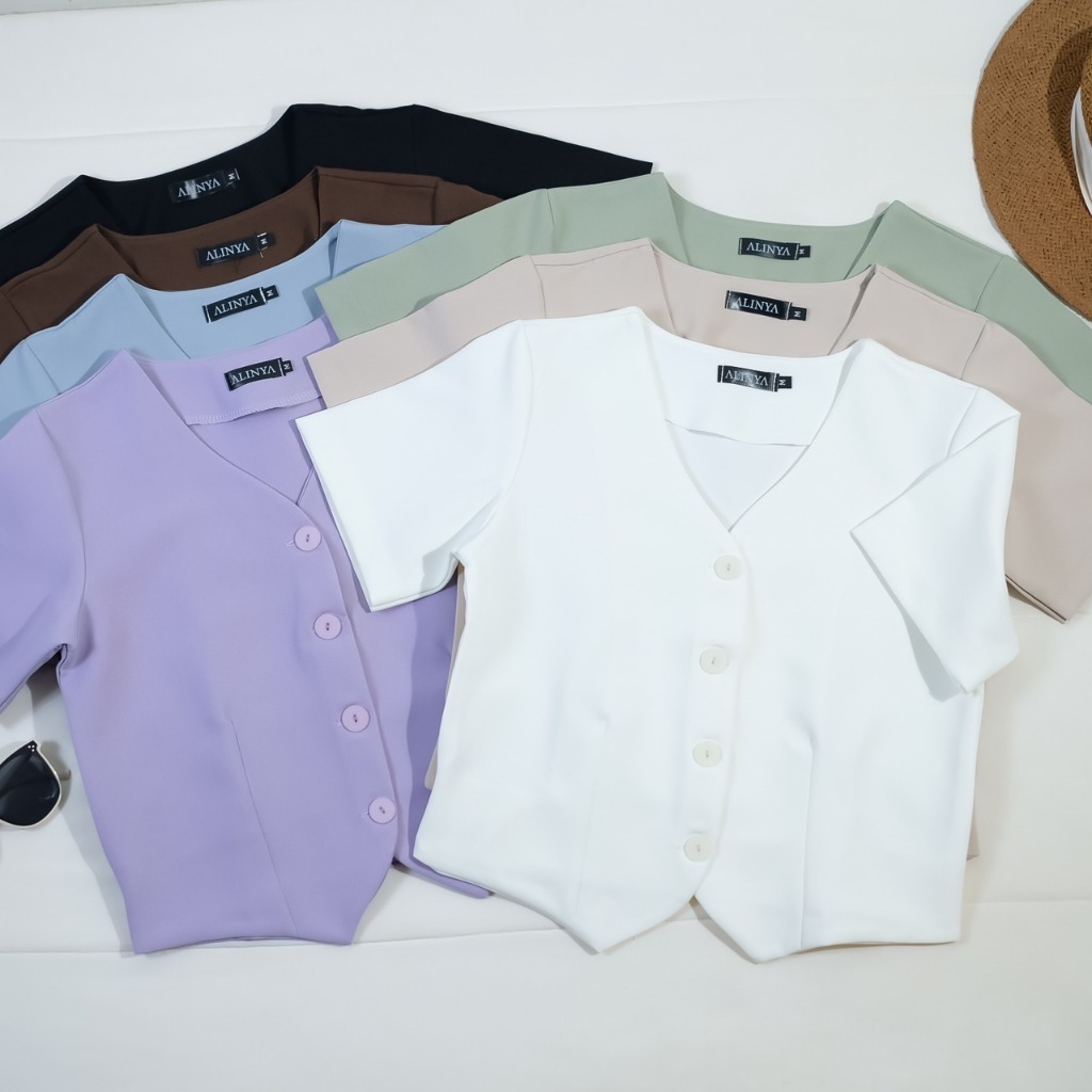 F004 | เสื้อเบลาส์ คอวี (ป้าย Alinya) | Shopee Thailand