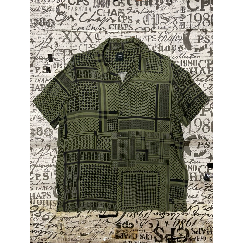 CPS CHAPS GRAPHIC HANDKERCHIEF OLIVE PRINT HAWAII SHIRT SIZE M สภาพใหม่ ...