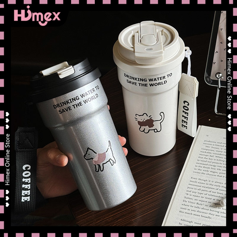 Himex แก้วหมีเนย แก้วเก็บความเย็น แก้วกาแฟเก็บความร้อน สแตนเลส304 พร้อมหลอด ขวดน้ำพกพาน่ารัก แมว ...