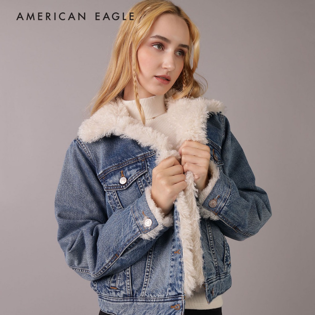American Eagle Sherpa Denim Jacket เสื้อแจ็คเก็ต ผู้หญิง เชอร์ปา (NWJA 038-3587-936) | Shopee ...