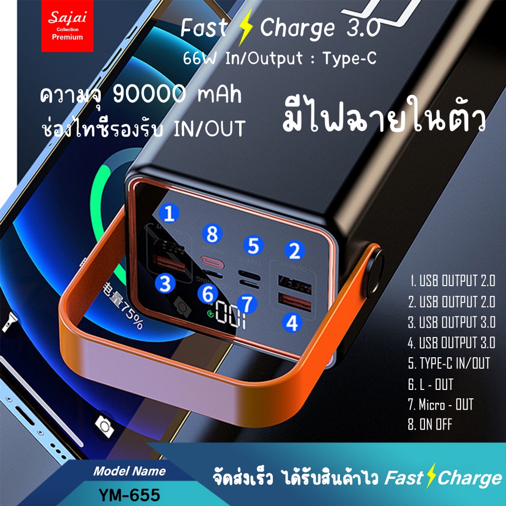 ของแท้100% Yoobao SAJAI สะใจ YM-655 66W 40000/90000mAh PD22.5W(ฟรีซองกันน้ำ)PD20W/QC3.0 แบตสำรอง ...