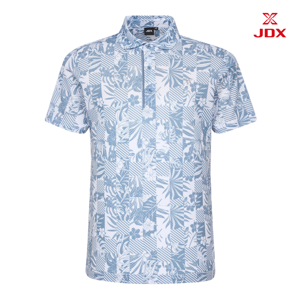 JDX Golf เสื้อชายแขนสั้นลายกราฟฟิคใบไม้สีฟ้า | Shopee Thailand