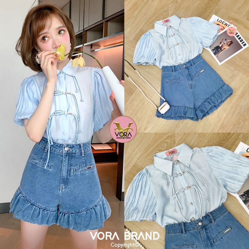 VORA Set เสื้อแขนพองตีเกล็ดช่วงแขน(*สอบถามสต๊อกก่อนกดสั่งน๊า) | Shopee Thailand