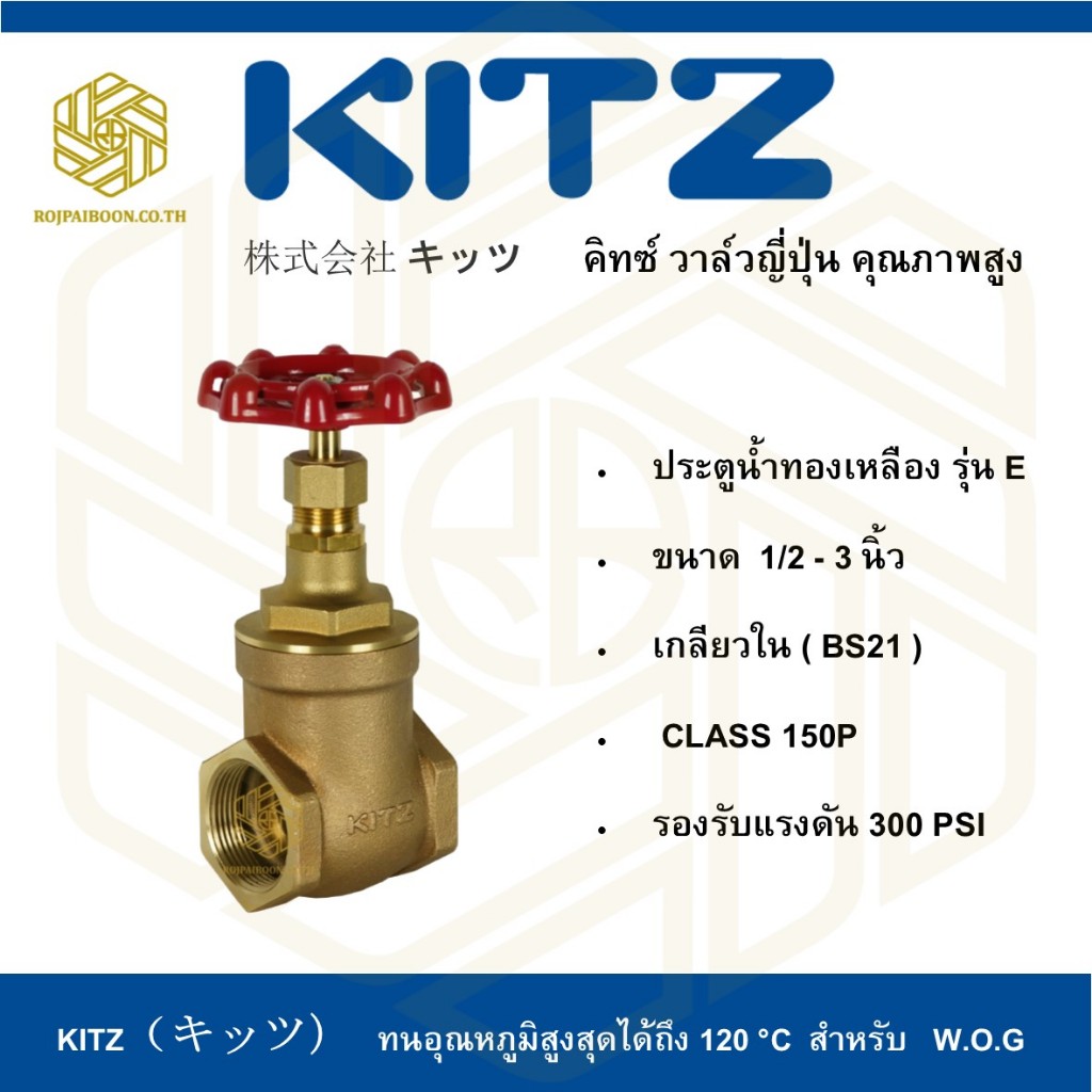 วาล์วประตูน้ำทองเหลือง KITZ GATE VALVE รุ่น E ขนาด 1/2-1.1/2 นิ้ว ...