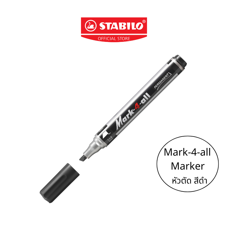STABILO Mark-4-all permanent marker สตาบิโล ปากกาเคมี หัวตัด สีดำ ...