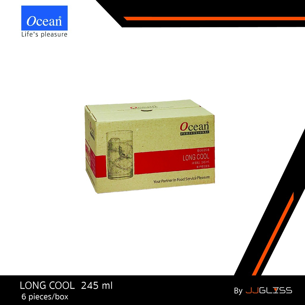 🚚JJGLASS -(Ocean) B00208 Long Cool 8 1/2oz. (245ml.) [1 กล่อง (6 ใบ)] แก้วลองคูล แก้วโอเชี่ยน ...