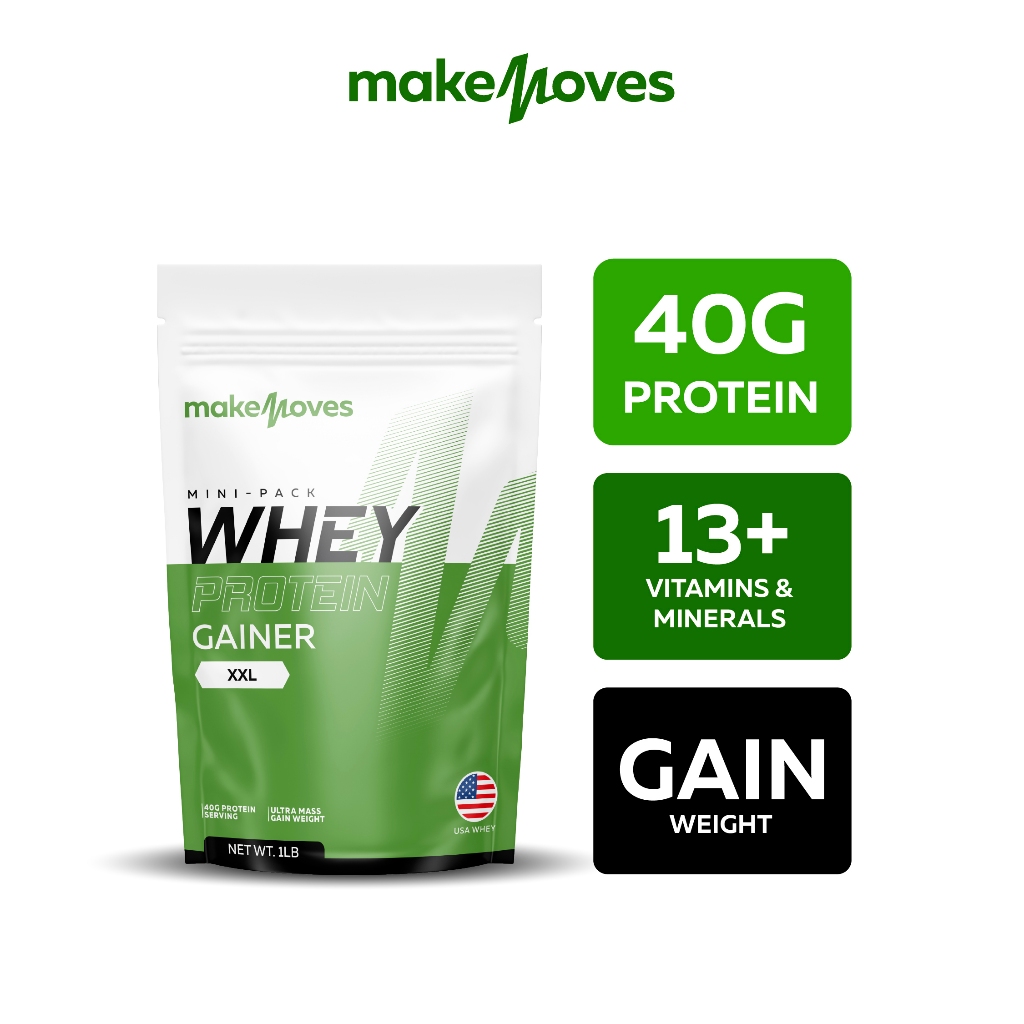 New เวย์โปรตีนเพิ่มน้ำหนัก 1LB เพิ่มกล้าม เพิ่มน้ำหนักคนผอม โปรตีน40กรัม Makemoves Whey Protein ...