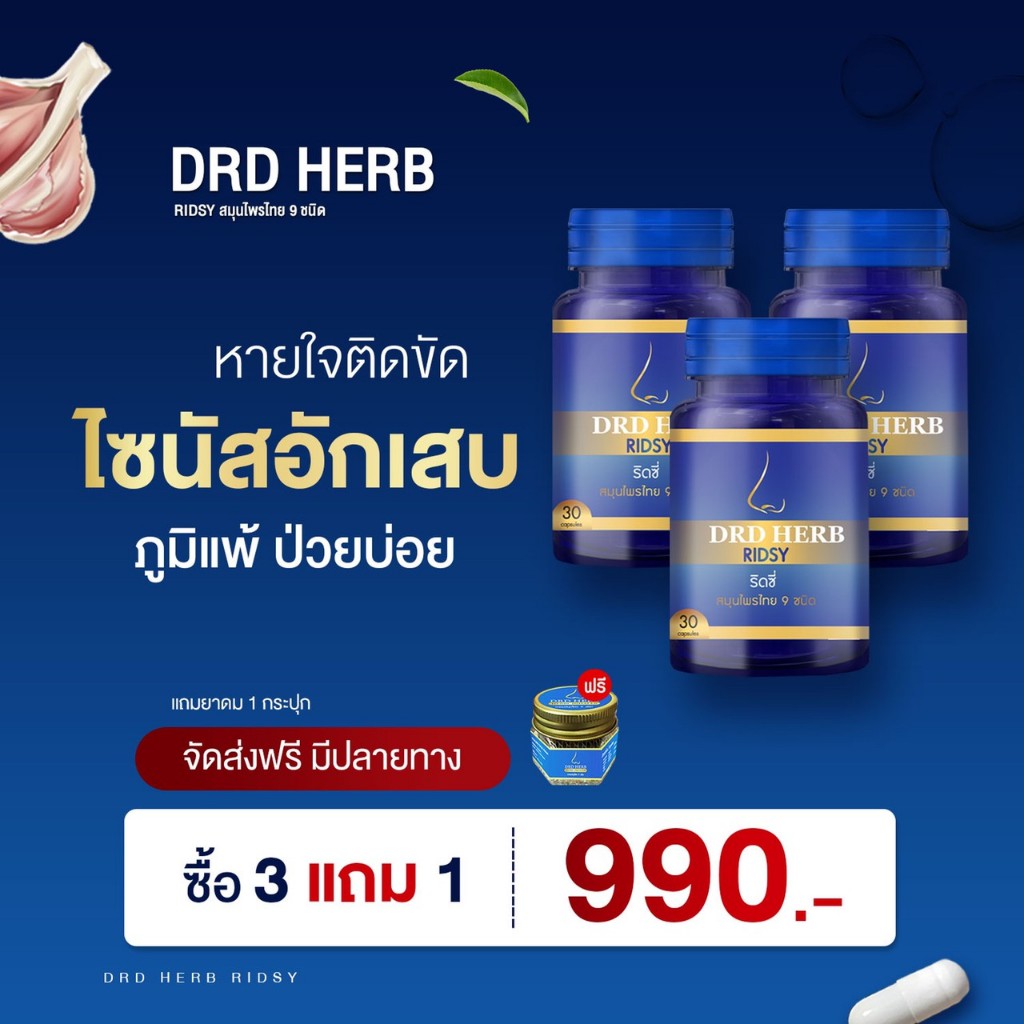 DRD HERB RIDSY ริดซี่ ไซนัส ไอ จาม ภูมิแพ้อากาศ 1กระปุก 30แคปซูล | Shopee Thailand