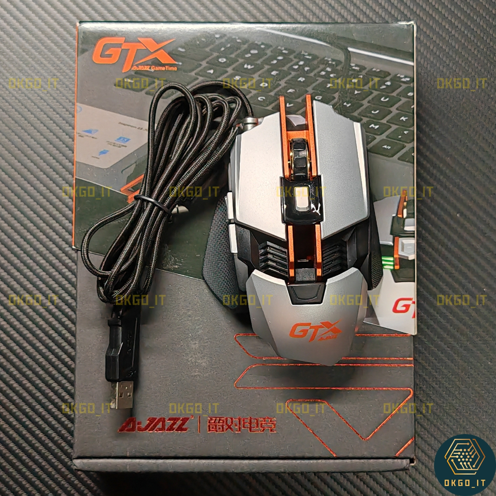 (มือสอง) เมาส์มีสาย Ajazz GTX 4000 DPI ปรับสูงต่ำฝ่ามือ-เพิ่มน้ำหนักตัวเมาส์ได้ สีเงินดำ + สีส้ม ...