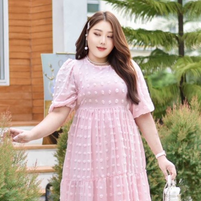 เดรสสาวอวบ ผ้าชีฟองปุ่ม สีพาสเทล สวย หวาน น่ารักมากๆ จ้า SizeXL-6XL (621 D) | Shopee Thailand
