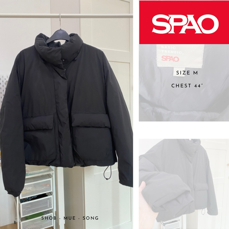 SPAO puffer jacke เสื้อ นวม กันหนาว สีดำ มือสอง | Shopee Thailand