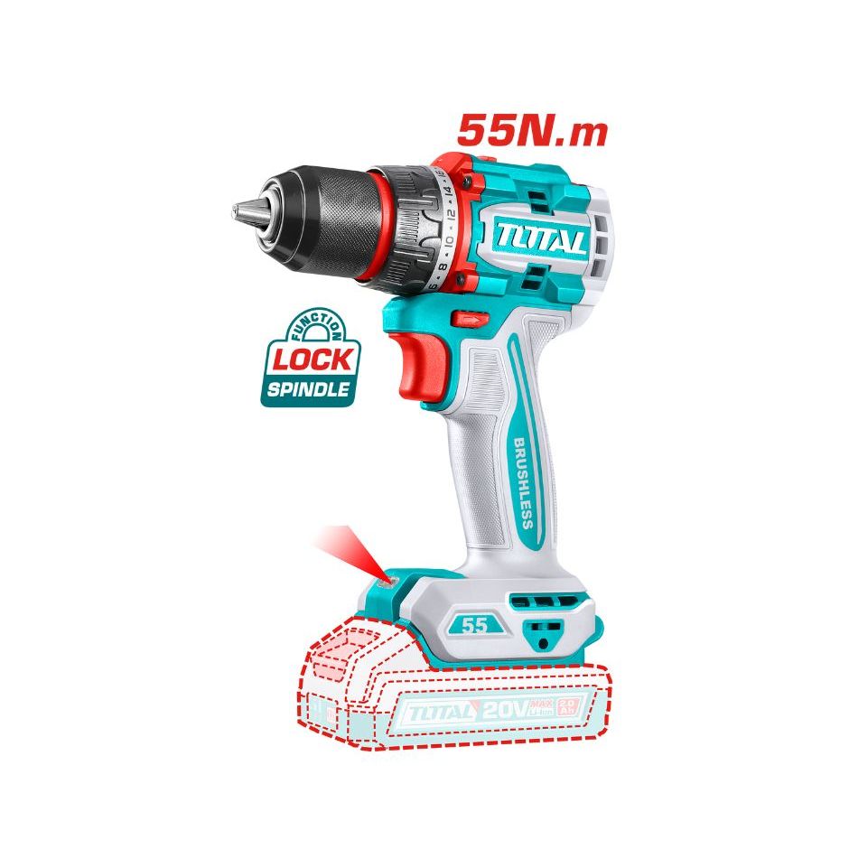 TOTAL สว่านไร้สายแบบไร้แปรงถ่าน รุ่น TDLI205581(เครื่องเปล่า) รุ่น ...