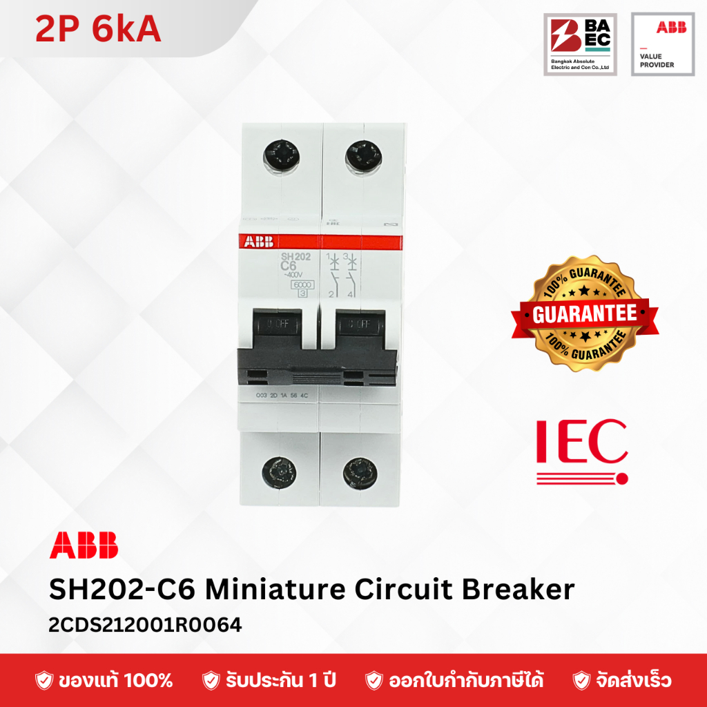 ABB SH202-C6 เซอร์กิตเบรกเกอร์ 6 Amp 2P 6KA | Shopee Thailand