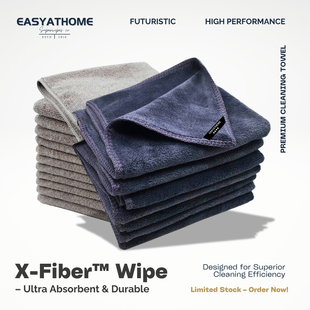 Easyathome X-Fiber™ Wipe 400GSM – ผ้าไมโครไฟเบอร์เกรดโปร (เทา / เทาเข้ม ...