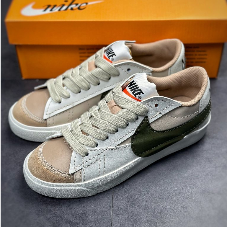 NIKE Blazer Low '77 Jumbo สีขาวน้ำตาลเทา รองเท้าผ้าใบผู้ชาย รองเท้า ...
