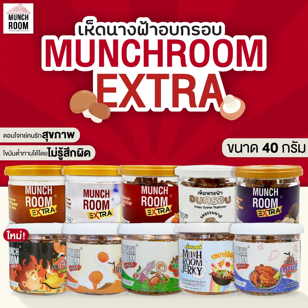 Munchroom Extra เห็ดนางฟ้าอบกรอบ ขนาด 40 กรัม กระปุกเล็ก เห็ดนางฟ้ากรอบ ...
