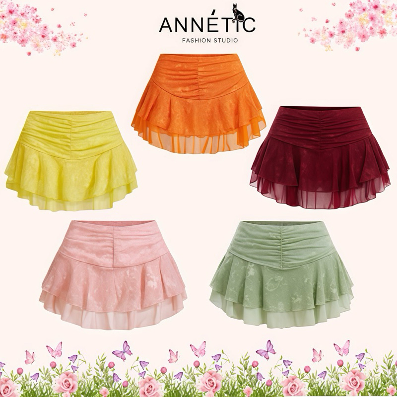 Sweetina กระโปรงเอเลนลูกไม้แพทช์เวิร์กเอวกว้าง, แฟชั่นมินิมอลที่เหมาะสม ...