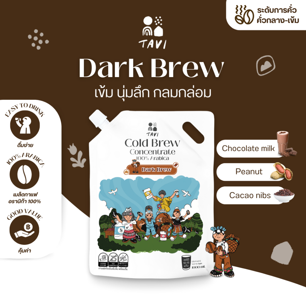 TAVI Cold Brew Concentrate Coffee (Dark Brew) กาแฟสกัดเย็น เข้มข้น หอมกลมกล่อม สดใหม่ เมล็ด ลาว ...