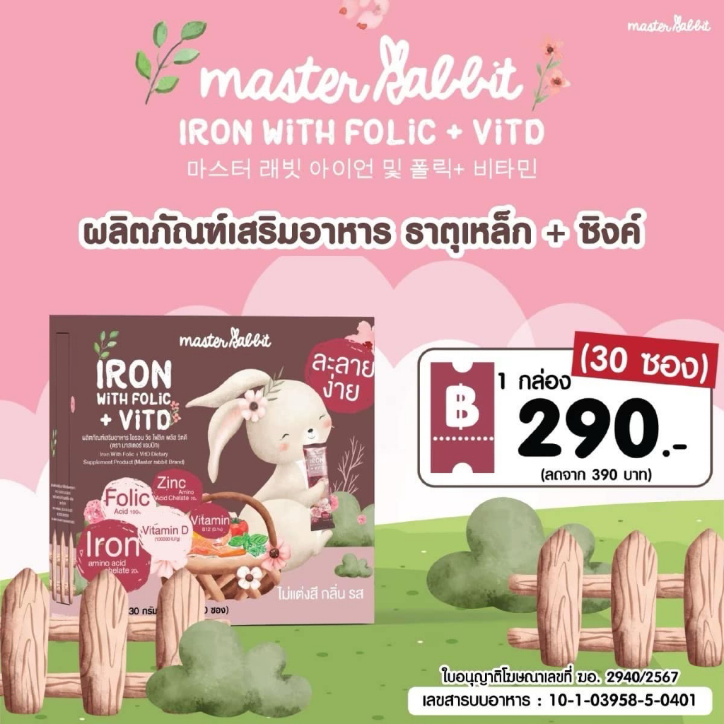 ธาตุเหล็กและโฟลิกพลัส วิตดี Master Rabbit Iron With Folic+Vit D ...