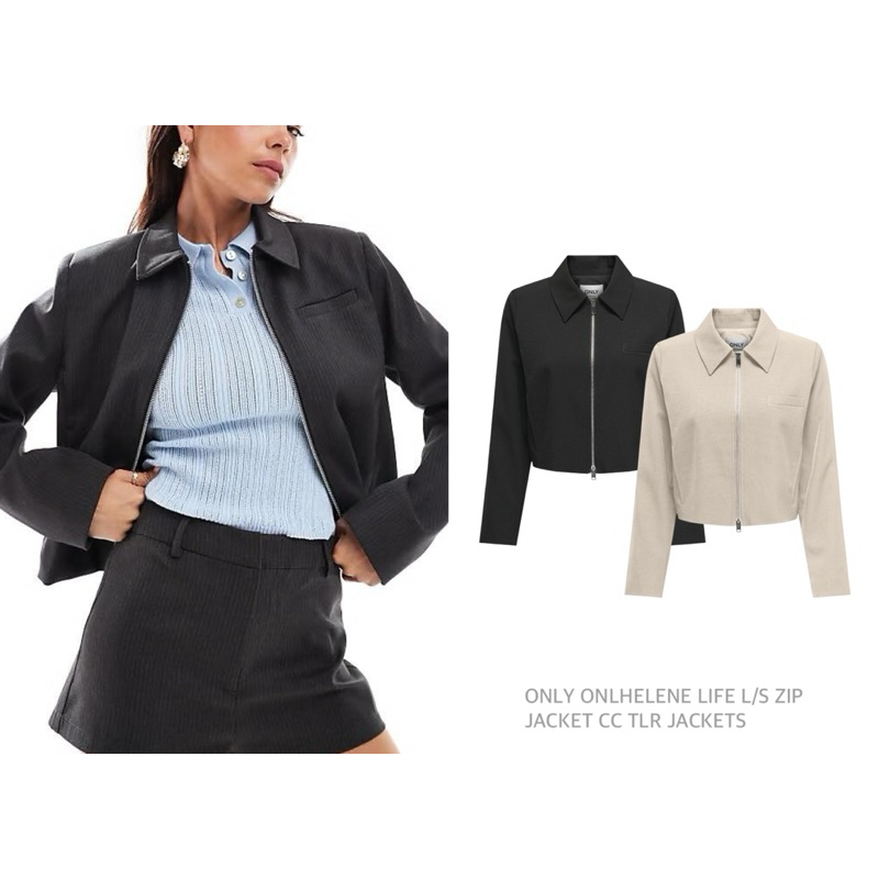 ONLY เสื้อแจ็กเก็ตบอมเบอร์ เสื้อทำงาน ทรงครอป ONLHELENE LIFE L/S ZIP ...