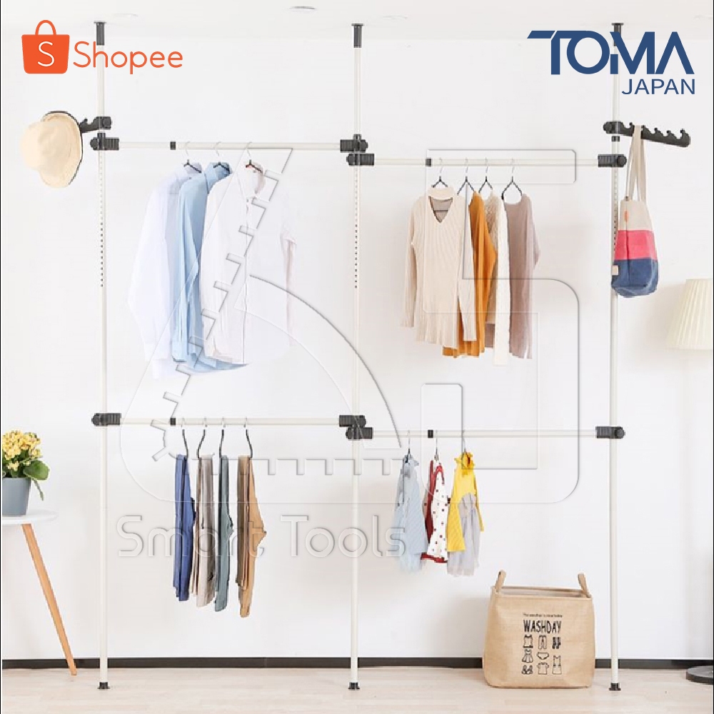 [ลดพิเศษ] InnHome ราวแขวนเสื้อ 3 เสา 2 ชั้น ราวแขวนผ้า ไม่ต้องเจาะผนัง ตู้เสื้อผ้า D.I.Y Clothes ...