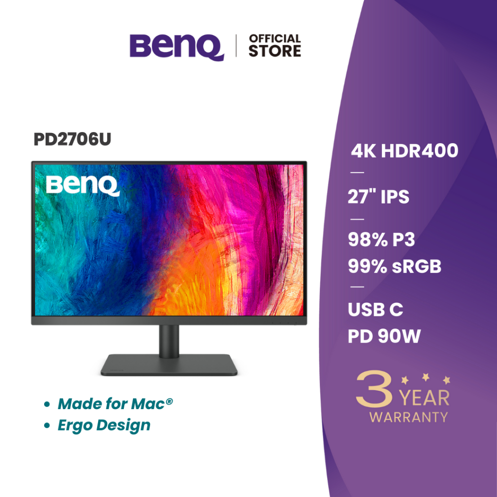 BenQ PD2706U 27นิ้ว 4K UHD 95% P3 USB-C Designer Monitor (จอคอมงาน ...