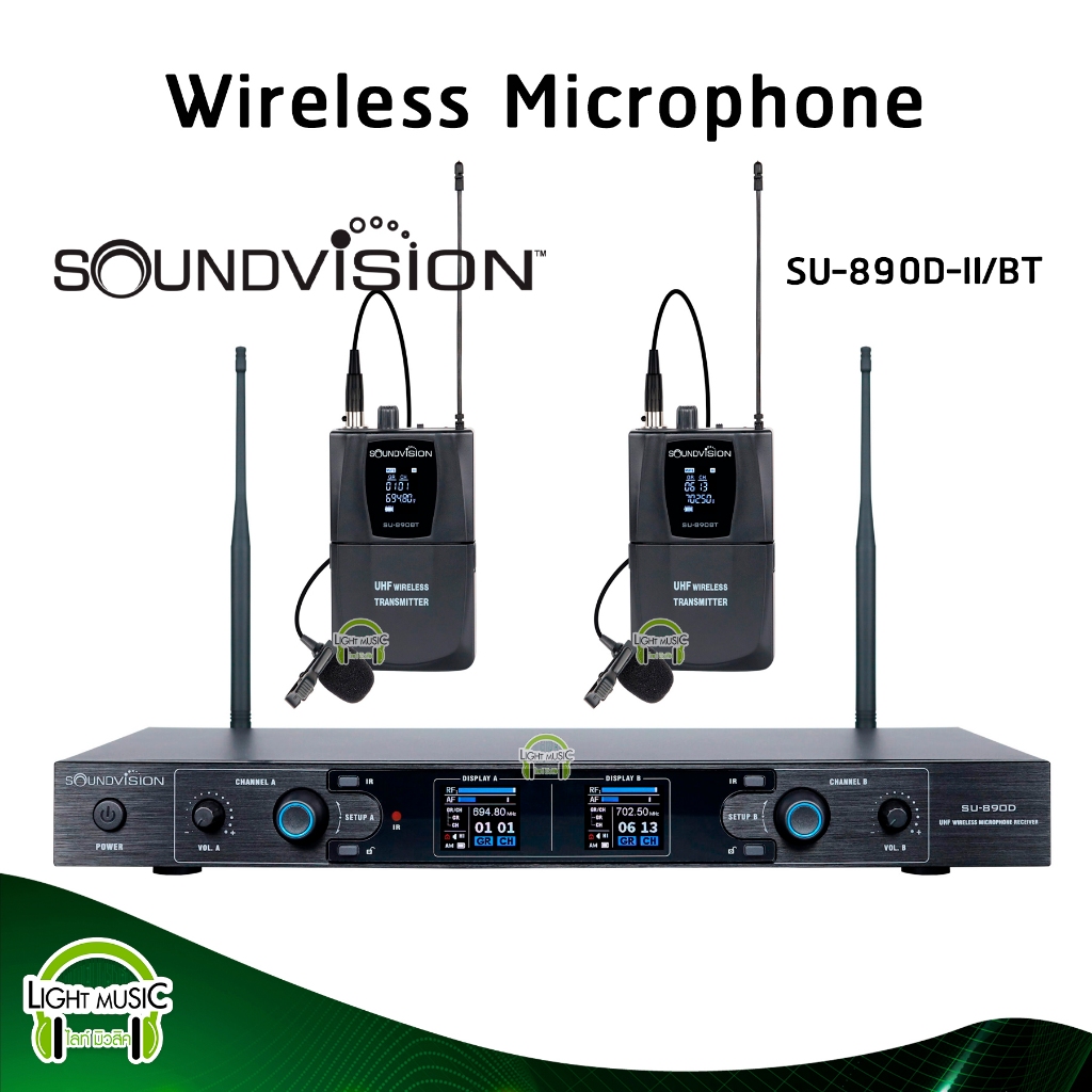 Wireless Microphone Soundvision SU-890D-II/BT หนีบปก 2 ตัว 2 เสา UHF ...