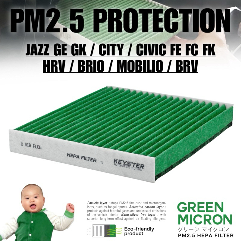 KEY-STER GREEN MICRON [G-TGO] กรองแอร์ JAZZ / CITY / HRV / BRIO / CIVIC FC FK FE กรองฝุ่น PM2.5 ...