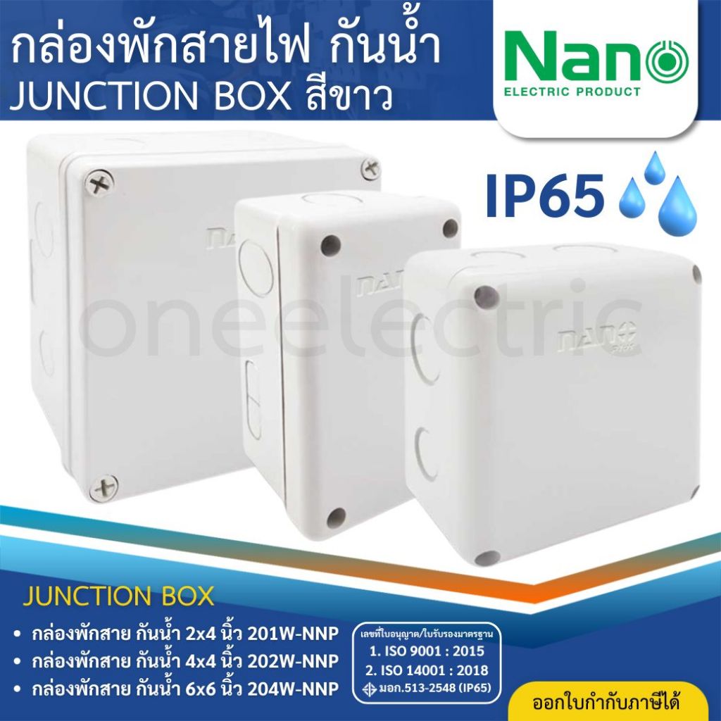 NANO กล่องพักสายไฟ กันน้ำ 2x4" 4x4" 6x6" สีขาว บ๊อกกันน้ำ NANO PLUS 201W 202W 204W NNP JUNCTION ...