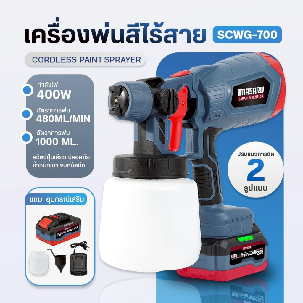 MASARU เครื่องพ่นสี รุ่น SCWG-700 กาทาสี 1000 ML เครื่องพ่นสีไฟฟ้า กา ...
