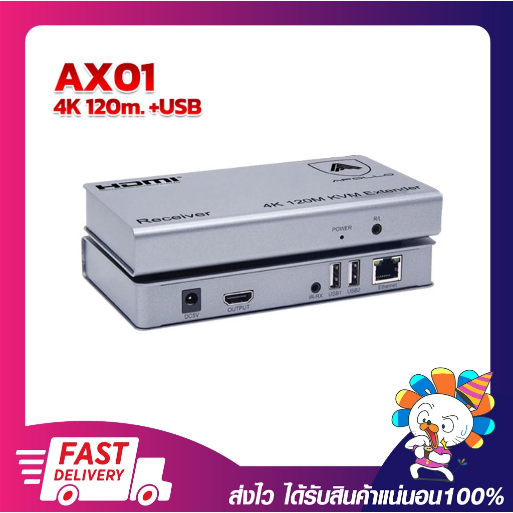 กล่องแปลงสัญญาณภาพ HDMI เป็นสาย LAN 120ม Apollo AX01 HDMI Extender 4K ...