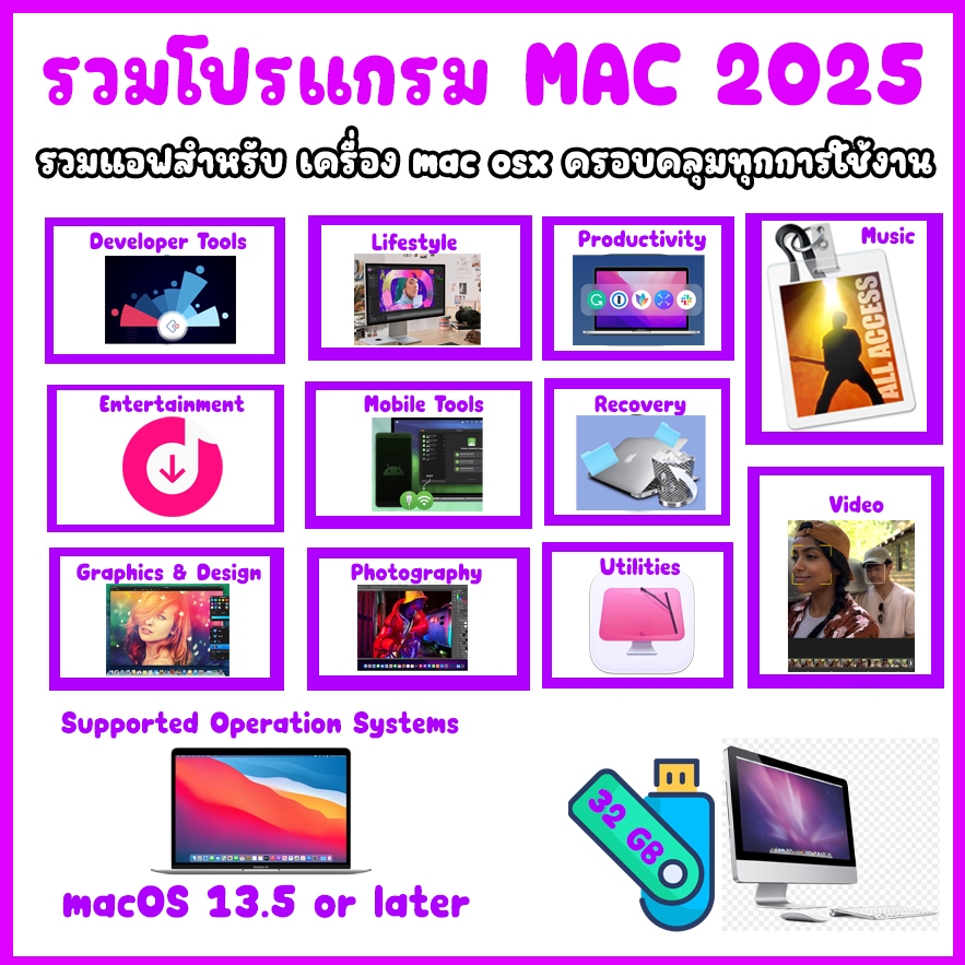 ALL Program MAC 2025 รวมโปรแกรมประจำเครื่องล่าสุด(MAC OSX)(USB 32GB ...