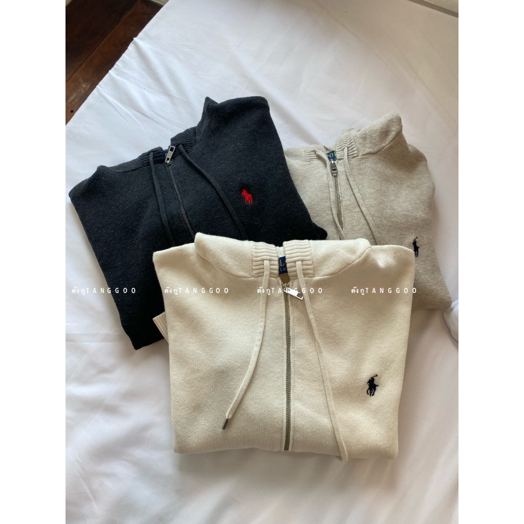 (P)olo cable knit zip up hoodie แท้ | Shopee Thailand