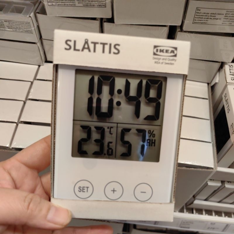 IKEA แท้ค่ะ SLÅTTIS สลอตทิส นาฬิกาพร้อมไฮกรอ/เทอร์โมมิเตอร์, ขาว, 8x12 ...