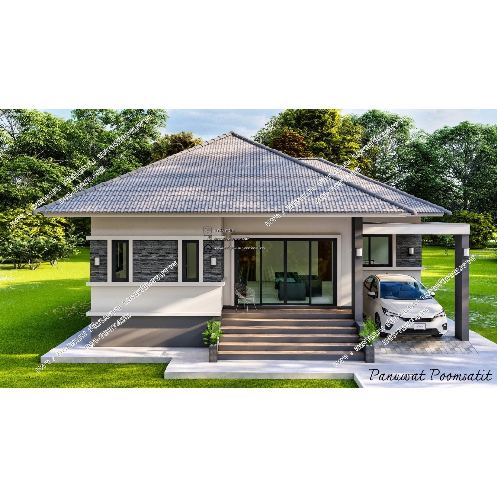 P48 แบบบ้านปั้นหยา 3ห้องนอน 2ห้องน้ำ พื้นที่ใช้สอย 105 ตร.ม. [จัดส่งฟรี] | Shopee Thailand