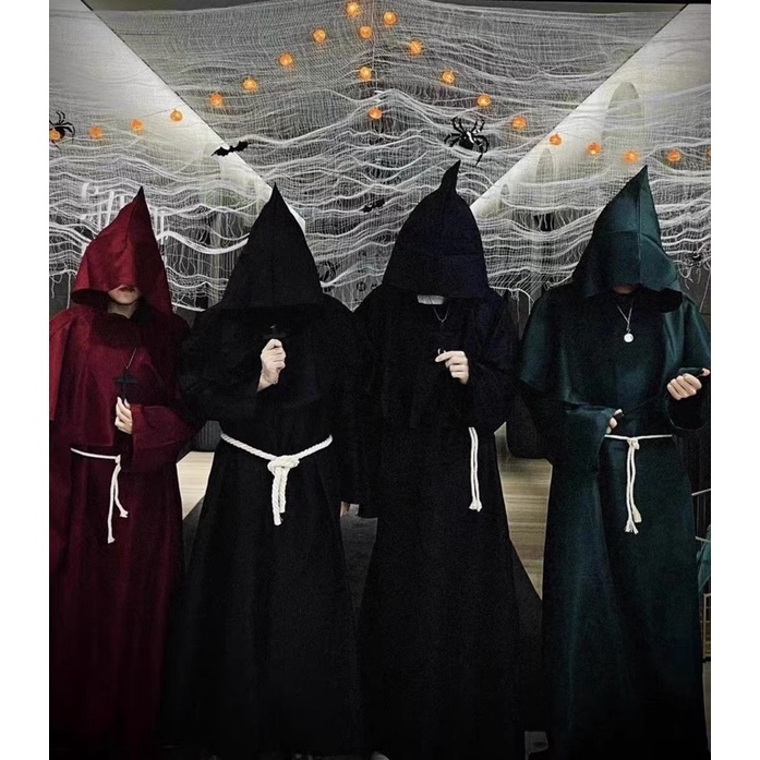 พระภิกษุในยุคกลาง Hooded Priest Robe Wizard ฮาโลวีนคอสเพลย์เครื่องแต่ง ...