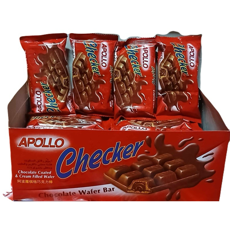 Apollo checker chocolate wafer bar อร่อย เข้มข้น 1 กล่อง 24 ชิ้น ...