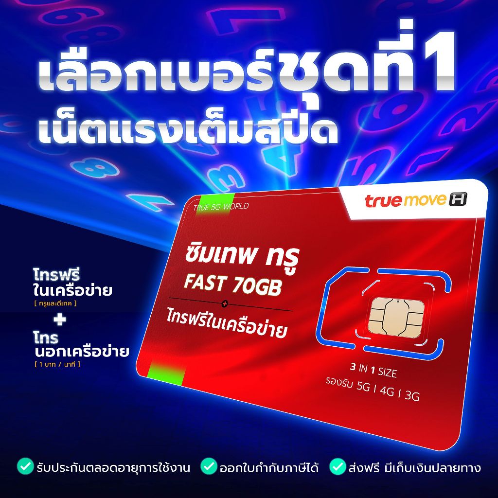 [เบอร์สวยชุดที่ 1] ซิมเทพ FAST 70GB ซิมเน็ตรายปี แรงสูงสุด 1000Mbps ได้รับ 70 GB พร้อมโทรฟรีทุก ...