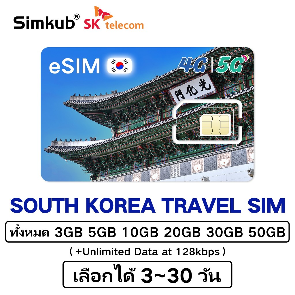 eSIM KOREA ซิมเกาหลี ซิมการ์ดท่องเที่ยวเกาหลี 5G/4G อินเตอร์เนต ทั้งหมด5-50GBเลือกได้3-30วัน ...