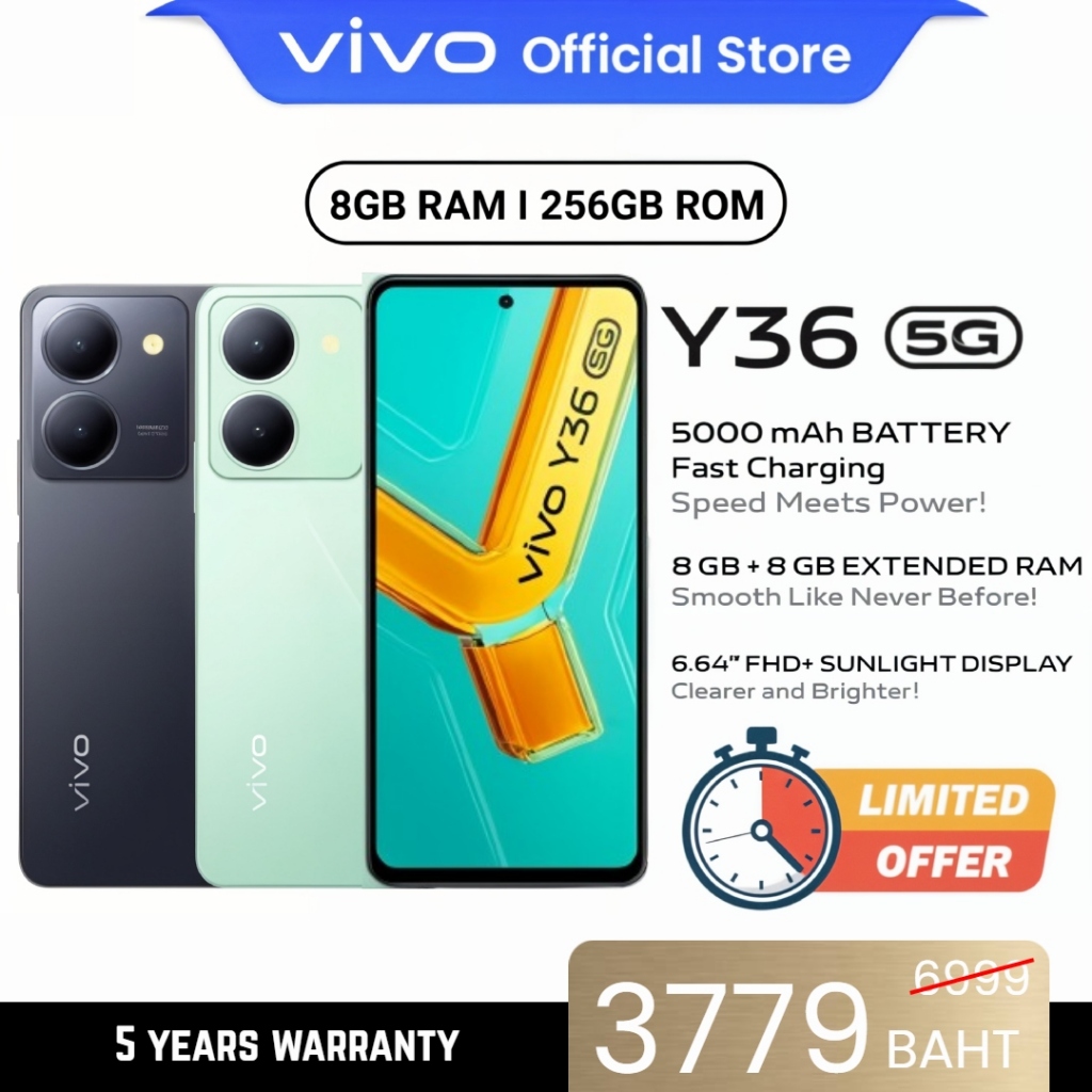 VIVO Y36 5G [8GB+256GB] ชิปเซ็ต IPS LCD ขนาด 6.64 นิ้ว กล้องหลัง 50MP กล้องหน้า 16MP และ ...