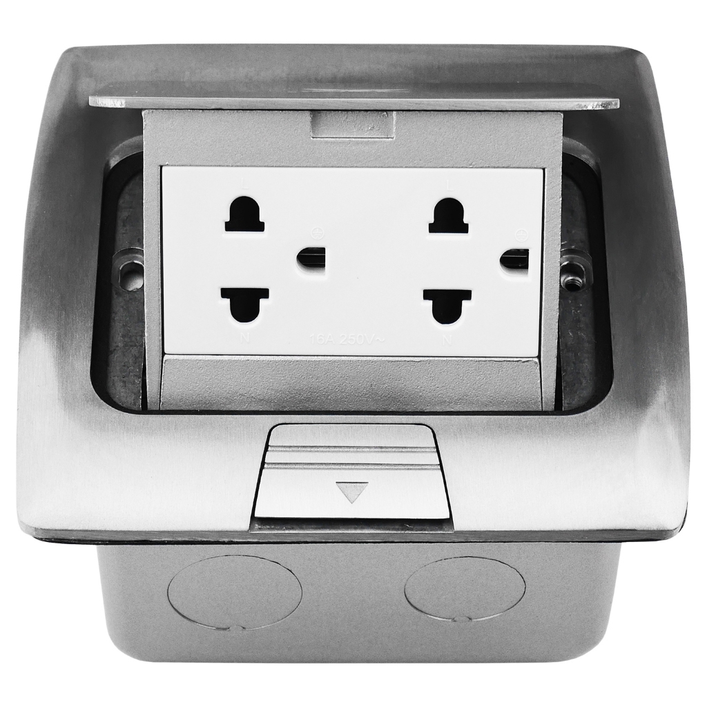 เต้ารับฝังพื้นสเตนเลส พร้อมเต้ารับคู่มีกราวด์ 3 ขา EAGLE EGP-18AM/P-E2 ...