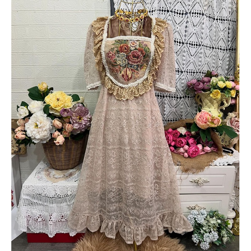 มีโค้ดลด‼️เดรสวินเทจอบเชยแท้/เมาดอกไม้/2seeyou/addegg/เดรสลูกไม้ | Shopee Thailand