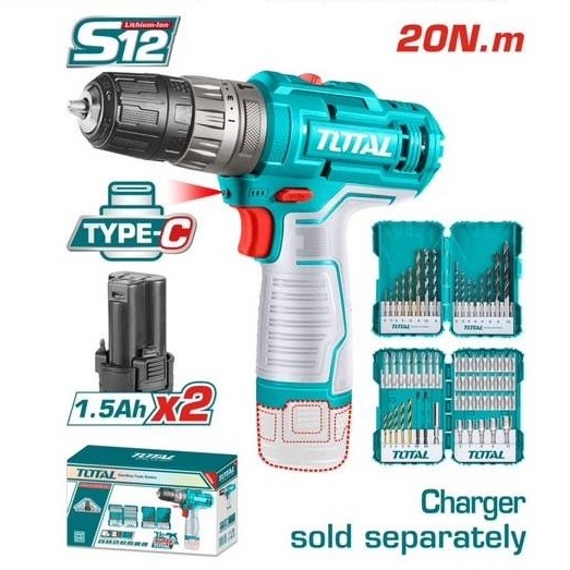 TOTAL TOSLI240467 ชุดสว่านกระแทกไร้สาย แบตเตอรี่ 12V ขนาด 10 มม. 3/8 ...